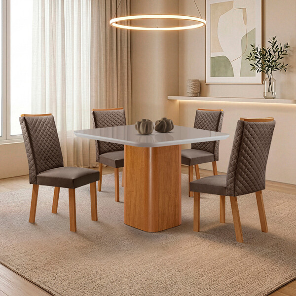 Mesa De Jantar Eloise 90cm Tampo Mdf Vidro Canto Copo Com 4 Cadeiras ...