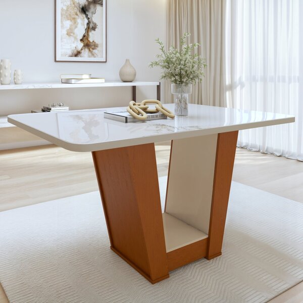 Mesa De Jantar Retangular 120cm Maxi Tampo Com Vidro Apogeu Frassino ...