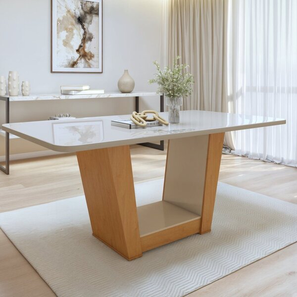 Mesa De Jantar Retangular 170cm Maxi Tampo Com Vidro Apogeu Amêndoa ...