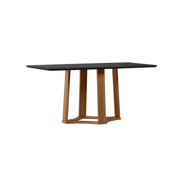 Mesa De Jantar Retangular Com Tampo De Vidro Trevisto Preta E Amêndoa ...