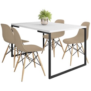 Mesa De Jantar Rivera Industrial Branco F01 Com 04 Cadeiras Eiffel Charles Eames Nude - Lyam ...