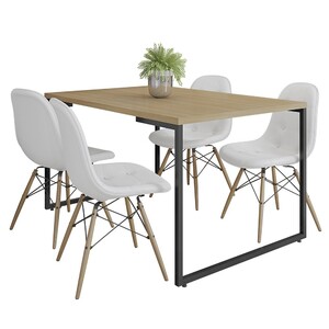 Mesa De Jantar Rivera Nature F01 Com 04 Cadeiras Eiffel Charles Eames Botonê Branco - Lyam Decor ...