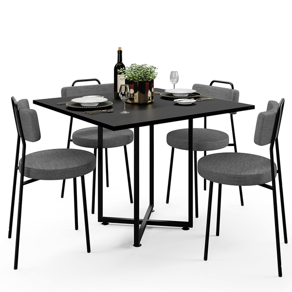 Mesa De Jantar Rivera Preto 90cm Com 04 Cadeiras Industrial Barcelona F01 Linho Cinza Escuro ...