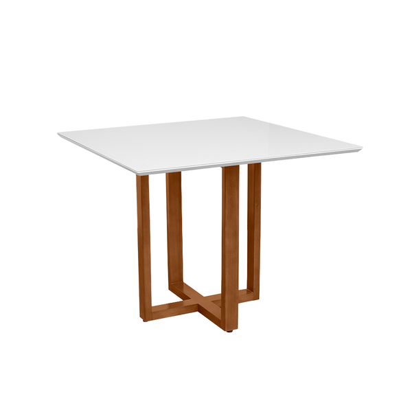 Mesa De Jantar Tampo Quadrado Chanfrado Off White 100x100 Base Madeira ...
