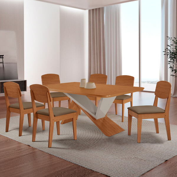 Mesa De Jantar Yasmin 180 Tampo Mdf Laminado Canto Copo E 6 Cadeiras ...