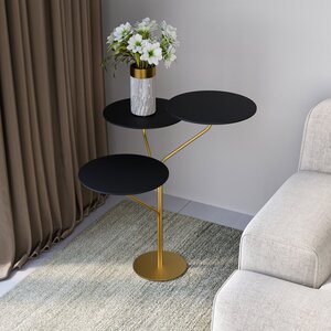 Mesa Lateral De Canto Trieste 65cm 57cm X 57 Cm Preto/dourado Preto ...