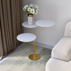 Mesa Lateral De Canto Trieste 65cm X 57cm Branco/dourado Branco/dourado ...