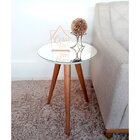 Mesa Lateral Tampo Espelhado 60x40cm Pés Palito Marrom Branca Com ...