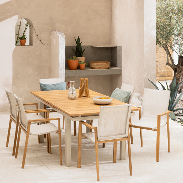 Mesa para Jardim Extensível Rentangular Alumínio 100x187/240cm Bege com ...