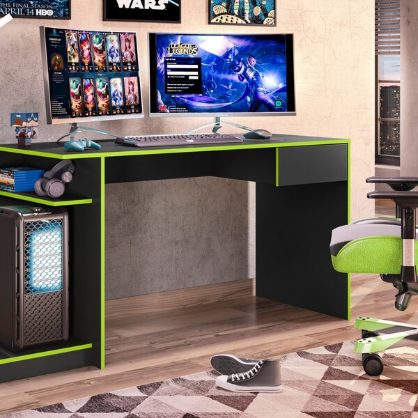 Mesa Para Pc Gamer Monster Preto Fosco/verde | Leroy Merlin