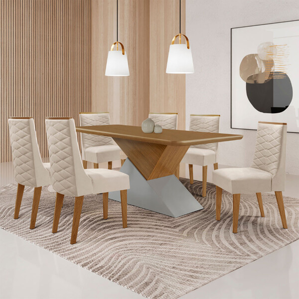 Mesa Para Sala De Jantar Aster 180cm Mdf Tampo Laminado Canto Copo E 6 ...