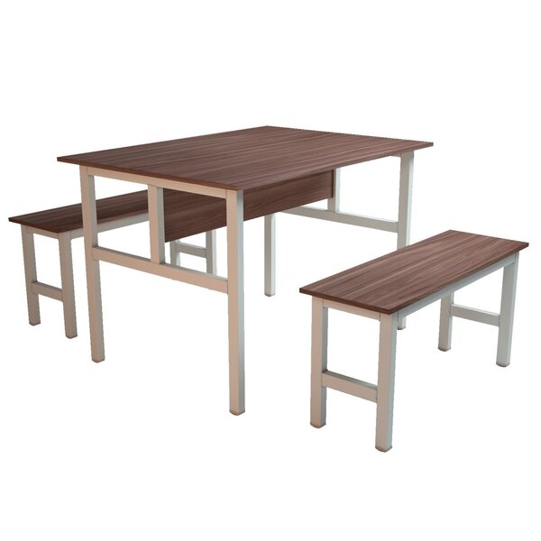Mesa Refeitório 4 Lugares Com 2 Bancos Metal Wood Design Carvalho ...