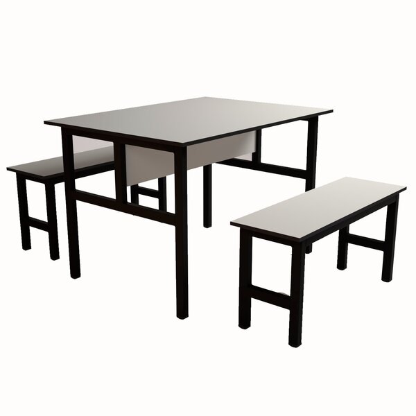 Mesa Refeitório 4 Lugares Com 2 Bancos Metal Wood Design Cristal/preto ...