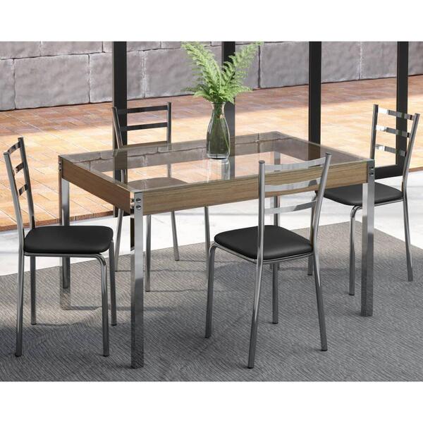 Mesa Retangular Tampo De Vidro Cj25 C/ 4 Cadeiras - Cromado/preto ...