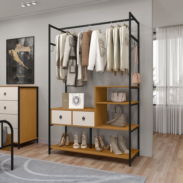 Modulo Closet Tubular 120cm X 186cm Sevilha Preto/nature/off White ...