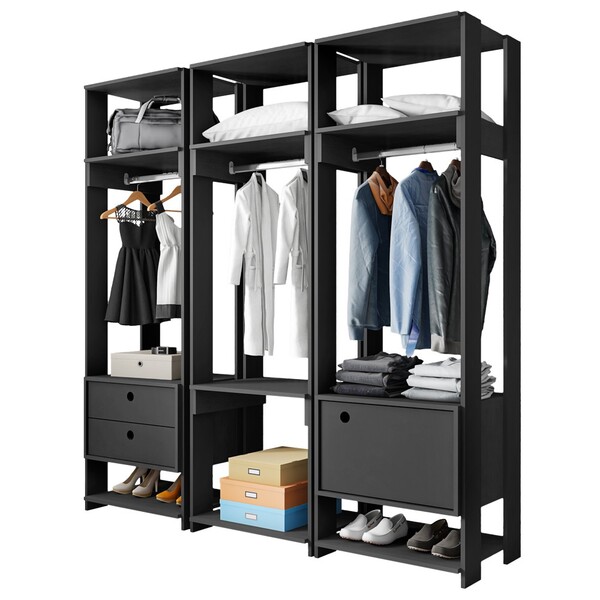 Módulo Guarda Roupa Closet Casal 1 Porta 2 Gavetas Titan Preto Velluto ...