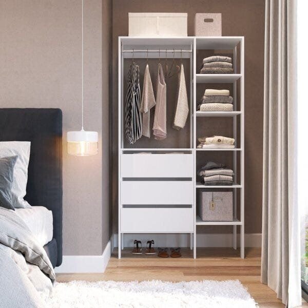 Módulo Para Closet 3 Gavetas 5 Prateleiras 1 Cabideiro Branco ...