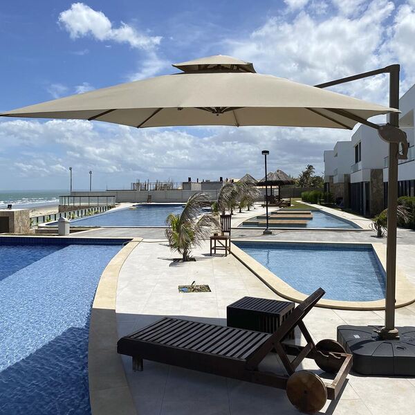 Ombrelone Guarda Sol Premium Aluminio Bege 3 0 X 3 0 C/ Base Em 100l ...