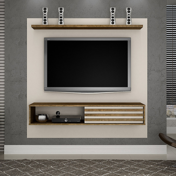 Painel Para Tv Até 50 Polegadas 2 Prateleiras Off White/ipê | Leroy Merlin