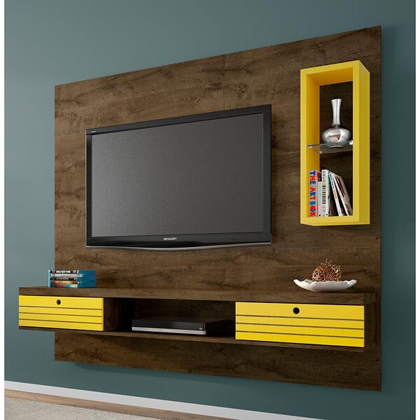 Painel Para Tv 65 Polegadas Suspenso Com Bancada 180cm Diamante Madeira ...