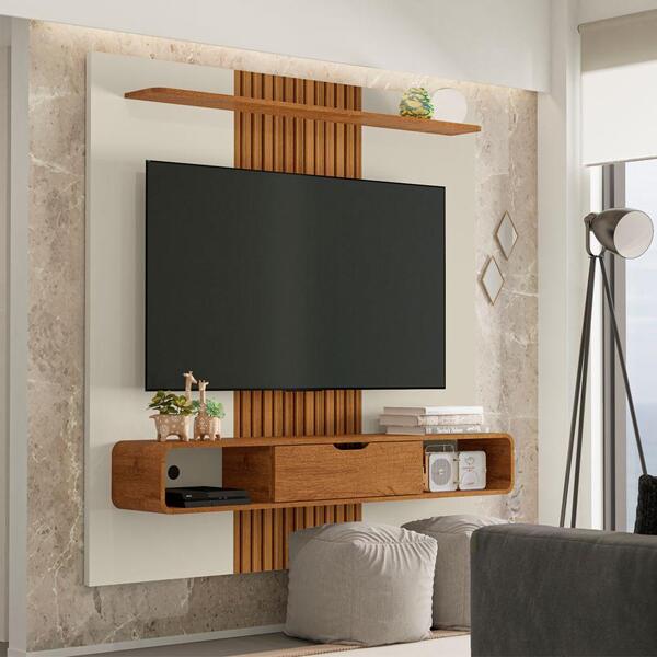 Painel Com Nichos Verona Off White Naturalle Ripado | Leroy Merlin