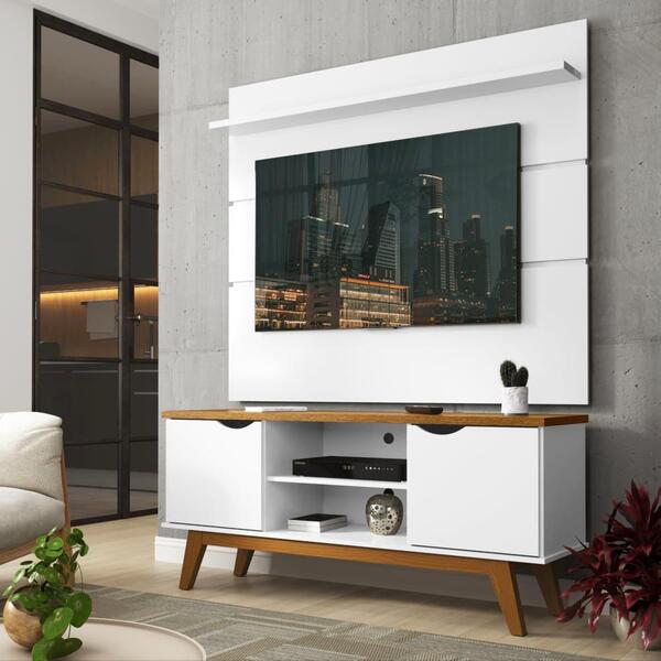 Painel Com Rack Para Tv 46 Polegadas Branco Acetinado Cumaru Prism | Leroy Merlin