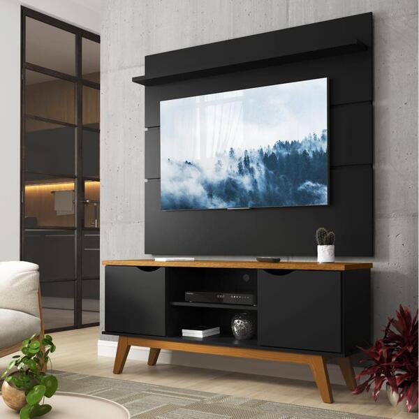 Painel Com Rack Para Tv 46 Polegadas Preto Acetinado Cumaru Prism | Leroy Merlin