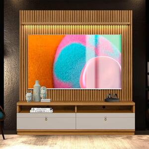 Painel Com Rack Para Tv Até 75 Polegadas Ripado Nature Off White Shop ...