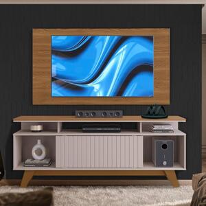 Painel Com Rack Retrô Para Tv 50 Polegadas Carvalho Nobre Griz Chamber Shop Jm | Leroy Merlin