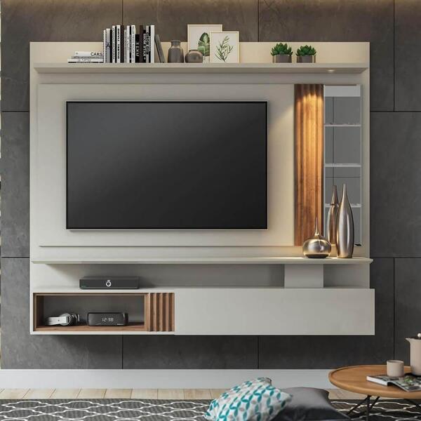 Painel De Parede Para Tv Riviera Permobili Com Espelho E Led - Off ...