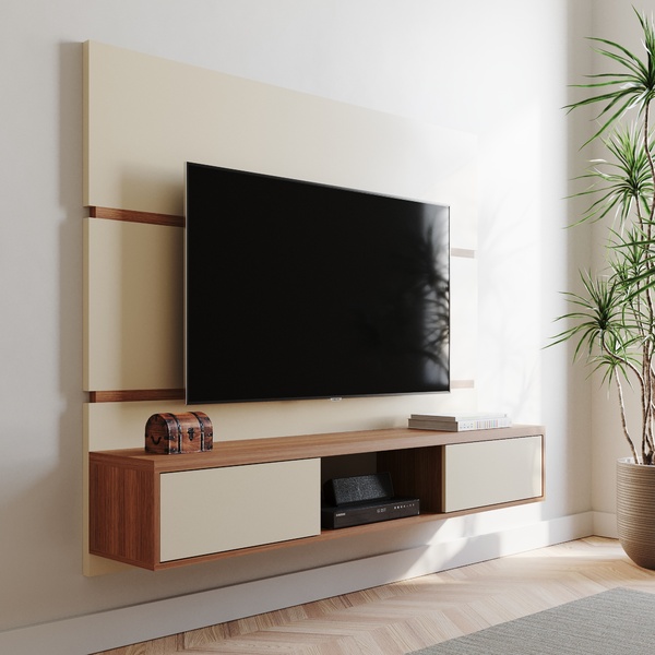 Painel De Tv Até 65 Pol. Luna Babus - Off White / Cinamomo | Leroy Merlin