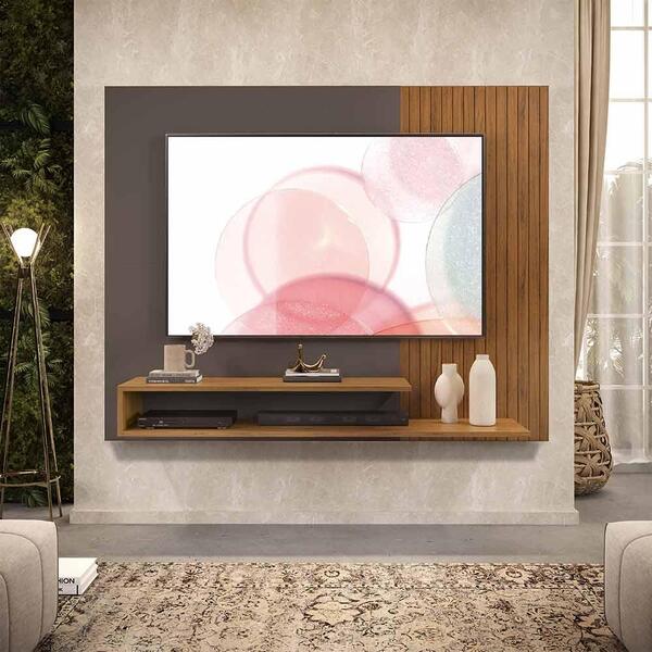 Painel De Tv Para Sala Até 50 Polegadas Ripado Freijó Cinza Urbano Mena ...