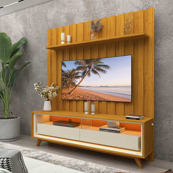 Painel E Rack Led Elegance Requinte 128 Naturale Off White - Gelius ...