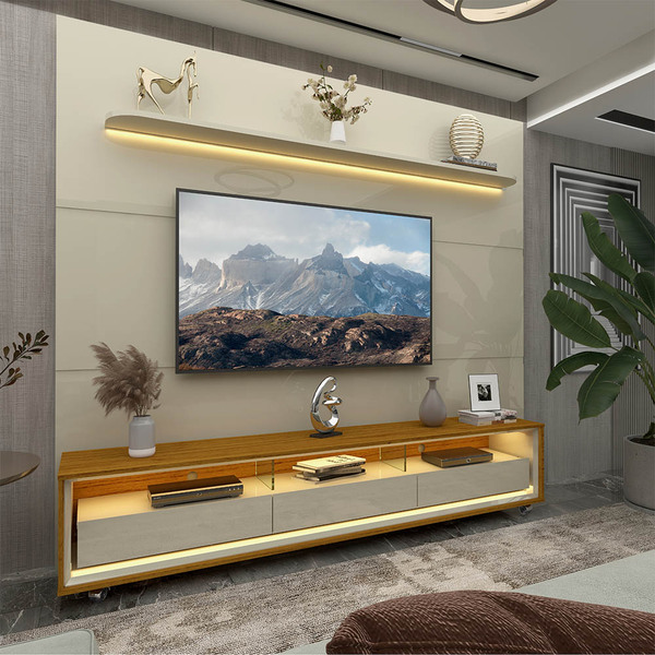 Painel E Rack Led Rodízios Royal Requinte 212 Off White Naturale ...