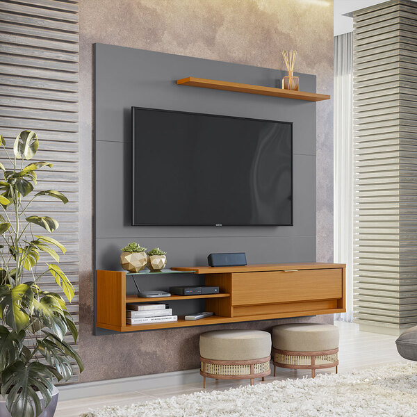 Painel De Tv Para Quarto 55 Polegadas Cinza Perolizado E Marrom Dali ...