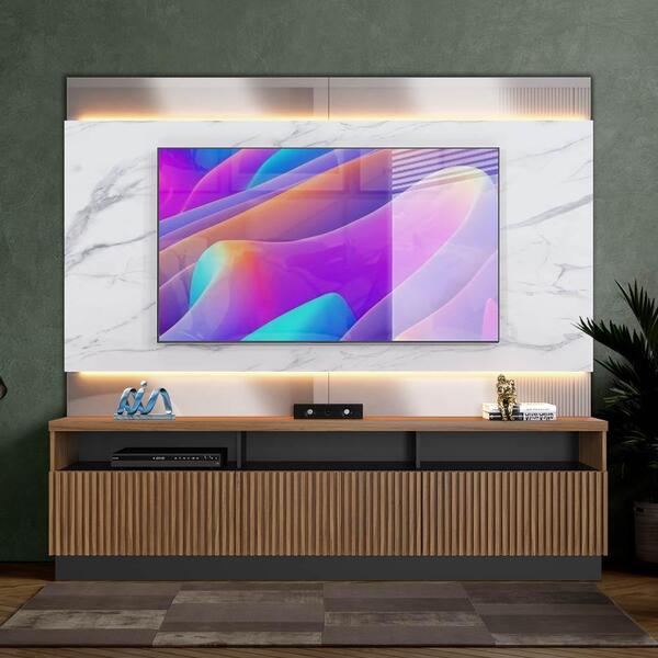 Painel Home Ripado Com Led Tv Até 70 Polegadas Noce Milano Preto Fosco ...
