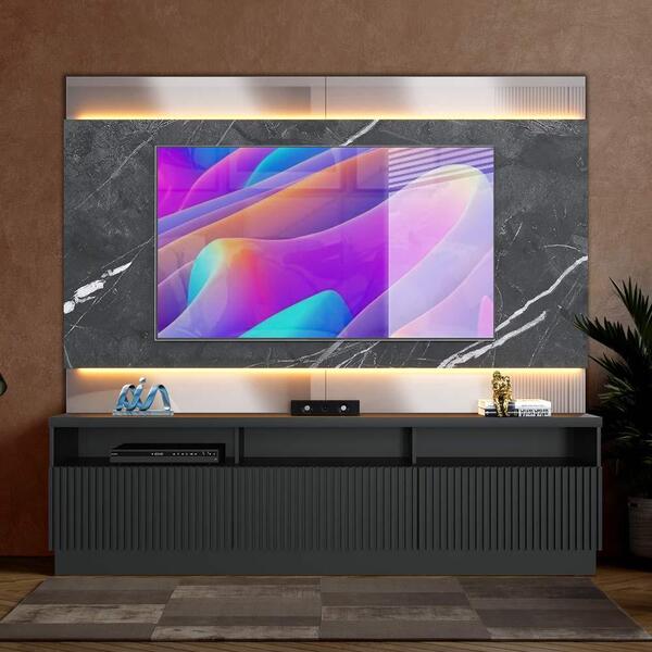 Painel Home Ripado Com Led Tv Até 70 Polegadas Preto Fosco Grigio ...