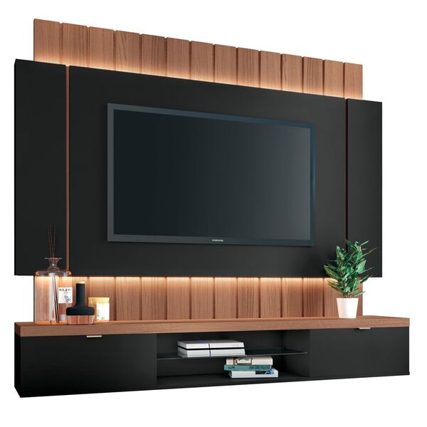 Painel Home Suspenso Para Tv Até 55 Sala De Estar Shawn Preto/nature ...
