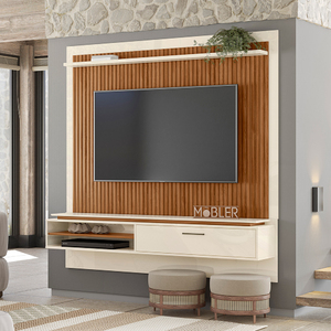 Painel Home Suspenso Para Tv Até 75" 01 Porta E 02 Nichos Metallic Cinamomo Mel/off White Mobler ...