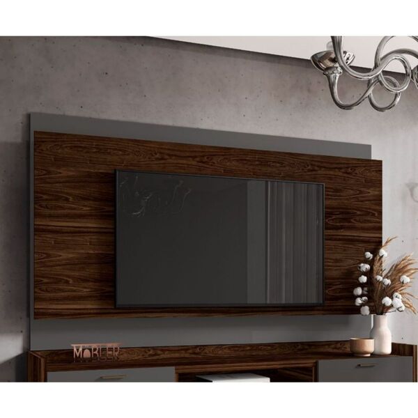 Painel Home Suspenso Tv 70 Polegadas Estante 180 Cm Havana Marrom Palisandro/ Cinza Régio ...