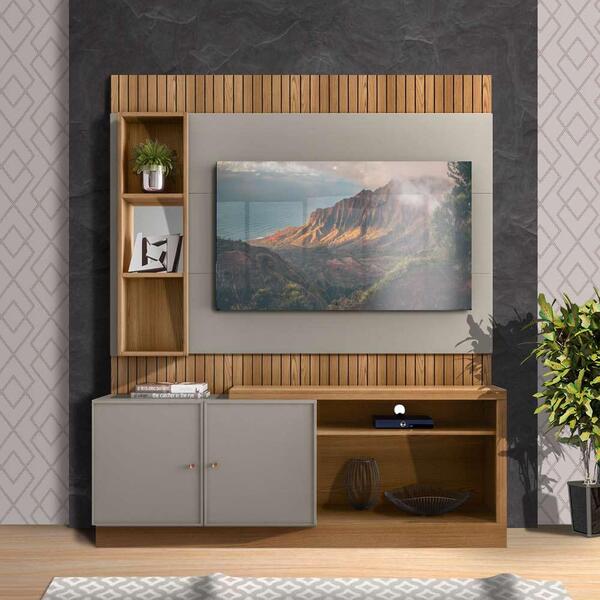 Painel Home Tv Ripado 55 Polegadas Dourados Amêndoa Titânio Linea ...