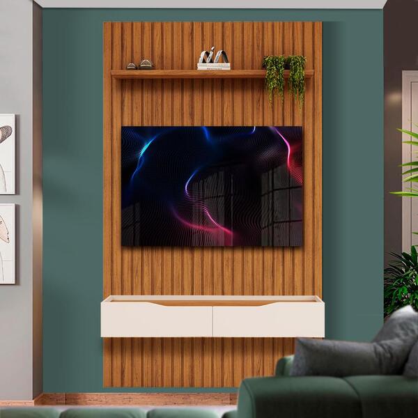 Painel Moderno Com Rack Suspenso Até 60 Polegadas Freijó Off White Atlantis Shop Jm | Leroy Merlin