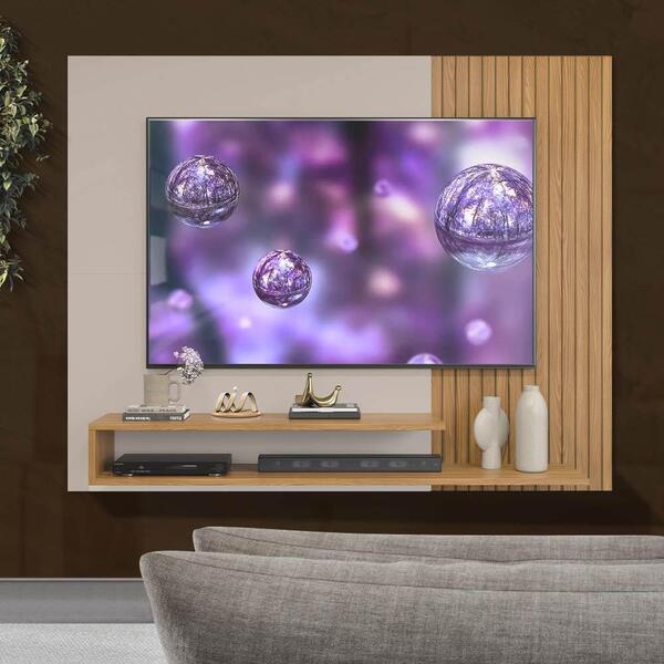 Painel Para Sala Pequena Tv Até 50 Polegadas Ripado Carvalho Nobre Griz ...