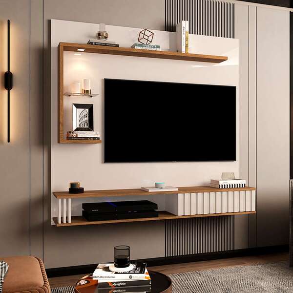 Painel Para Tv Até 50 Polegadas Allune Com Led 1 Gv Off White E Freijó ...