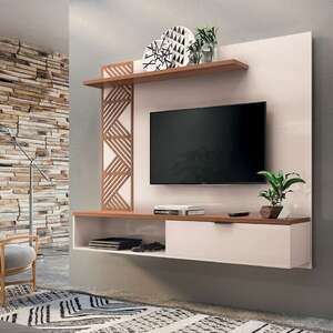 Painel Para Tv Até 50 Polegadas Grid Off White E Marrom Nature | Leroy ...