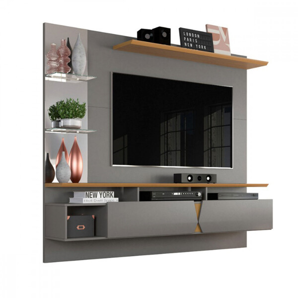 Painel Para Tv Até 55 Polegadas Com Espelho 1,83m Intense Ripado Impressão 3d Freijó/off White ...