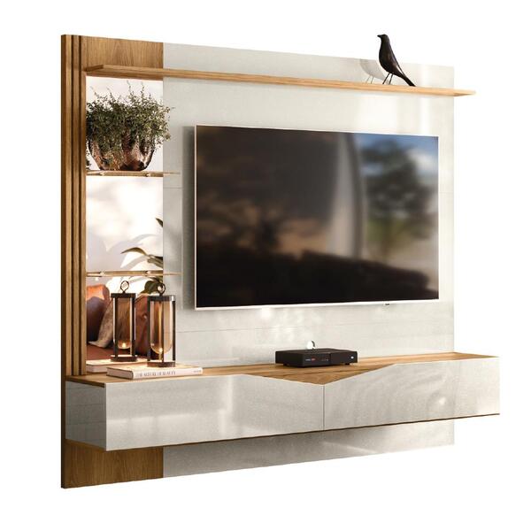 Painel Para Tv Até 55 Polegadas Com Espelho 1,83m Turim Off White Perolizado/freijó Lukaliam ...