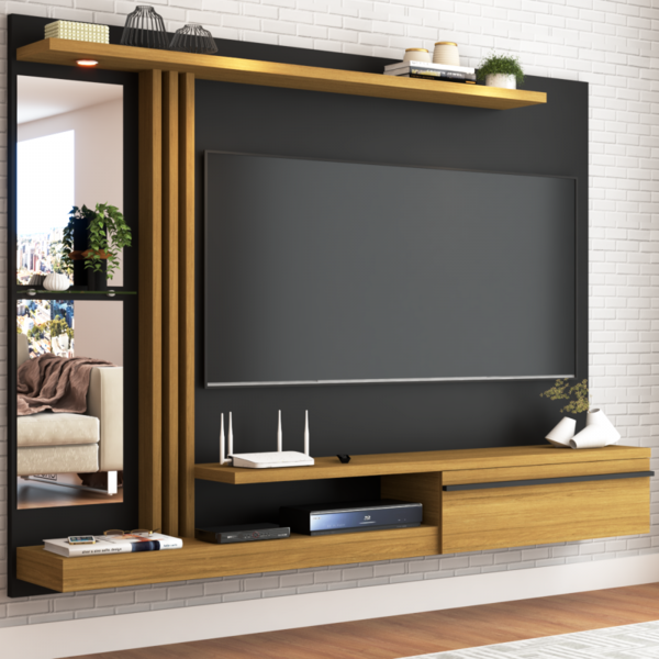 Painel Para Tv Até 55 Polegadas Com Led Tulum 1 Porta Preto Fosco ...