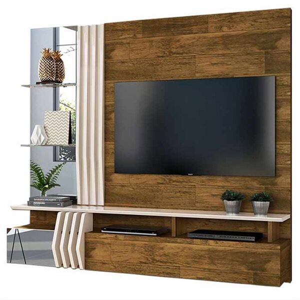 Painel Para Tv Até 55" Polegadas Suspenso Loris Cor Tronco Ripado Creme ...