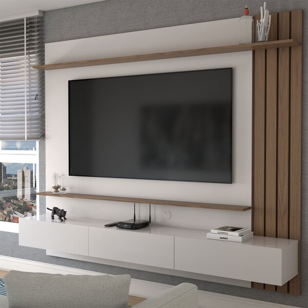 Painel Para Tv Até 70 Polegadas Christiania 3 Portas Ripado Amêndoa/off ...